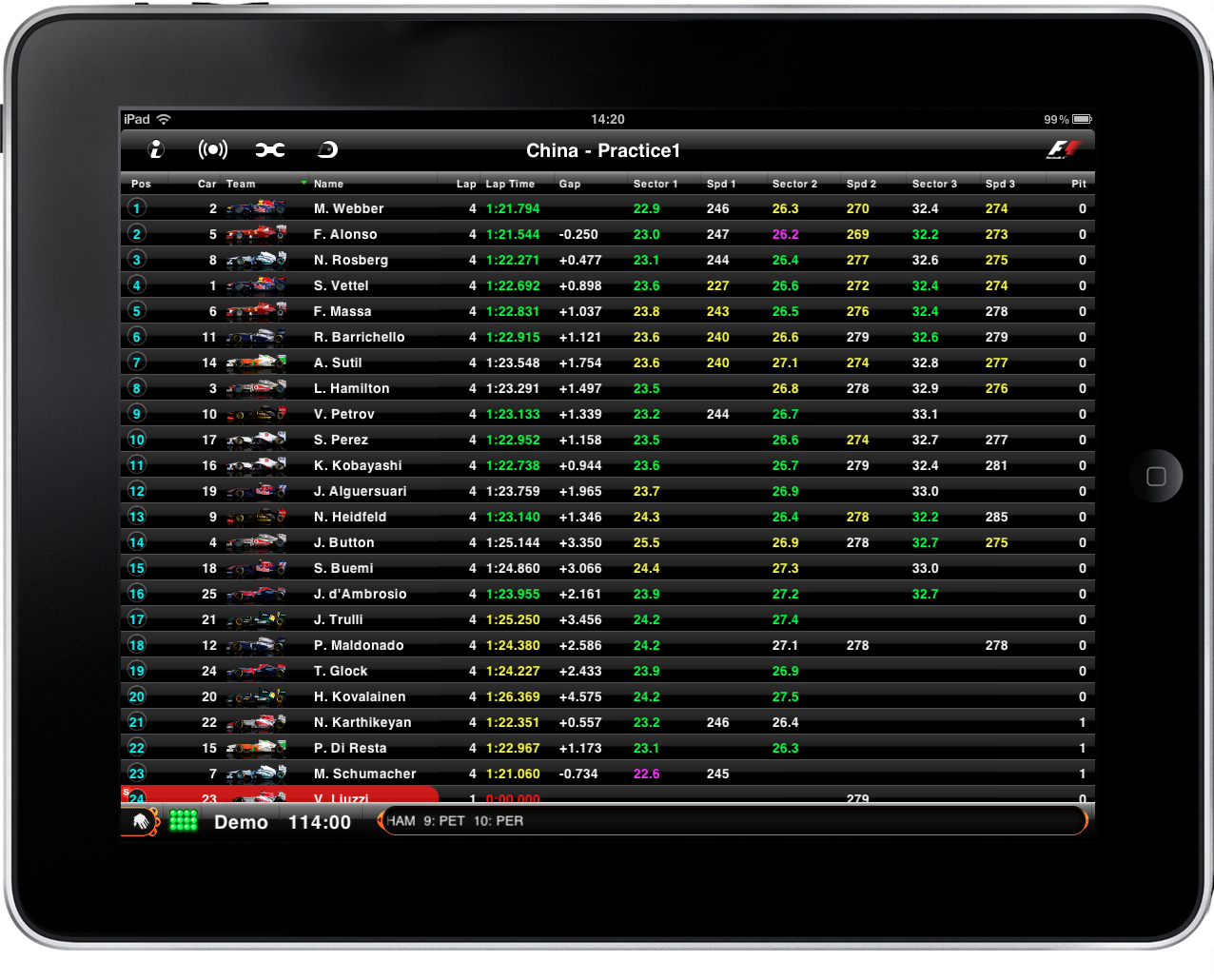 Keep track of F1 races with F1™ 2011 Timing App CP
